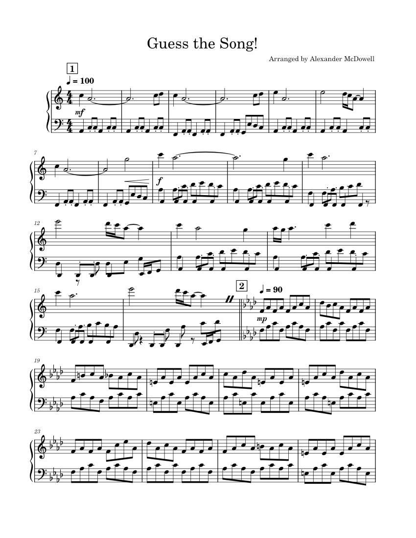 Guess the Song! Sheet Music for Piano (Solo) | MuseScore.com