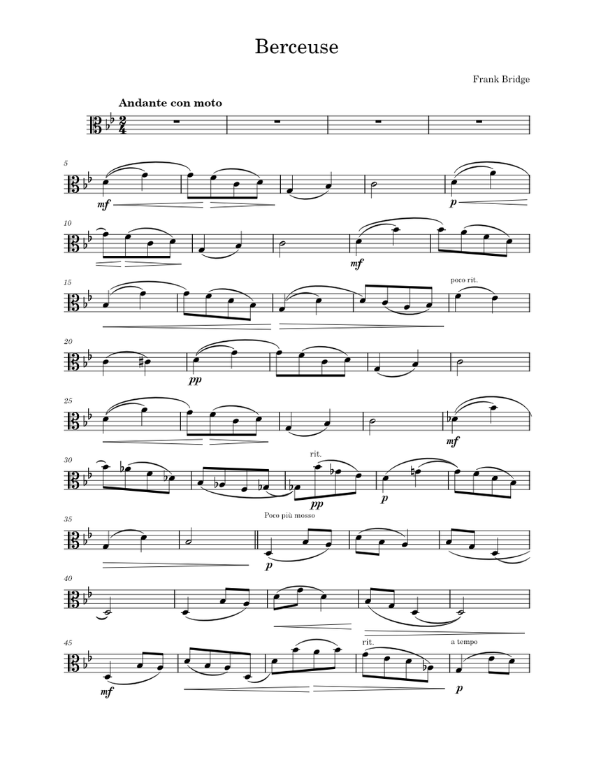 Berceuse – Frank Bridge (viola) Sheet Music for Viola (Solo ...