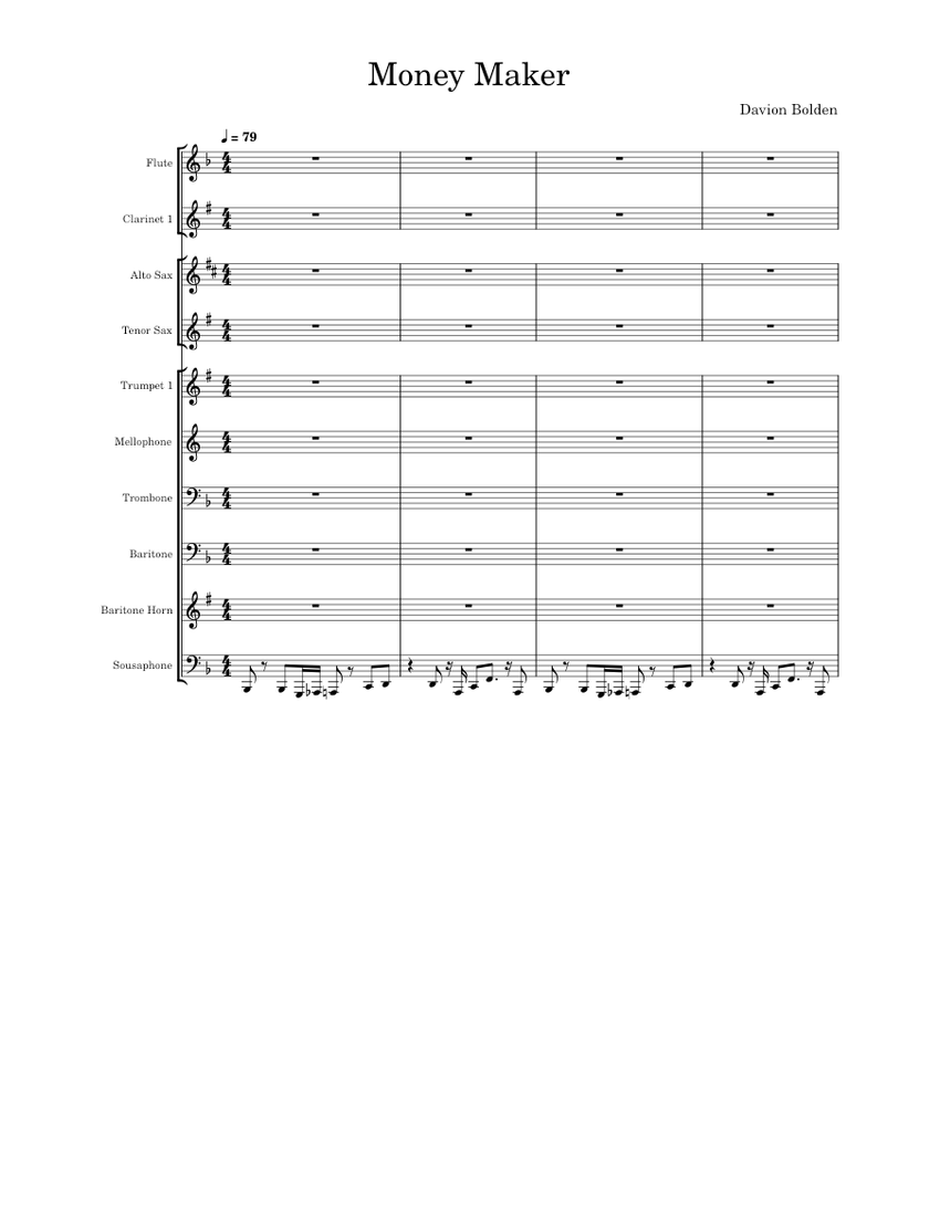 Money_Maker Sheet music for Trombone, Flute, Clarinet in b-flat ...