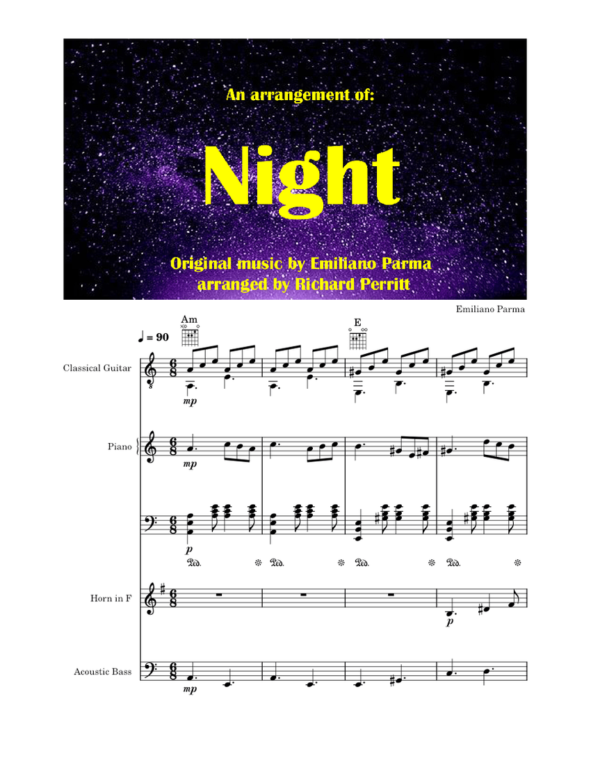 Night Sheet music for Piano, French horn, Guitar, Bass guitar (Mixed ...