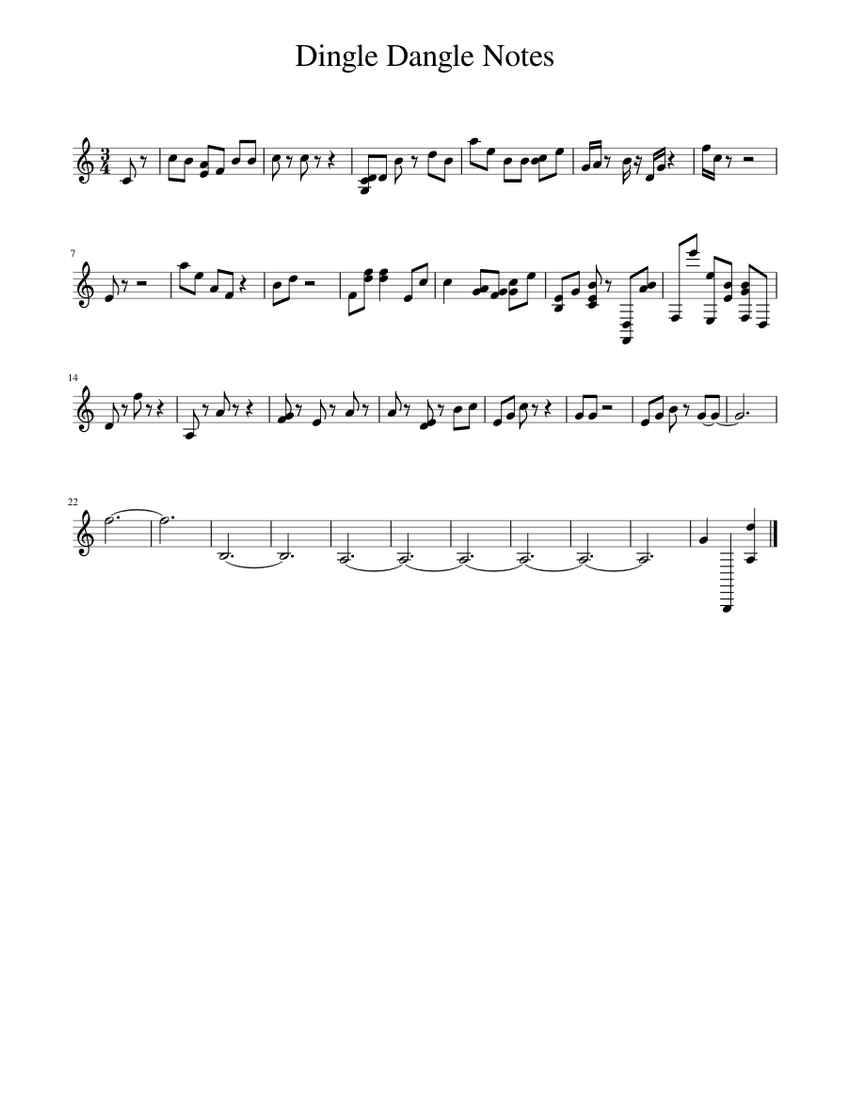 Dingle Dangle Notes Sheet Music for Piano (General Handbell Ensemble ...