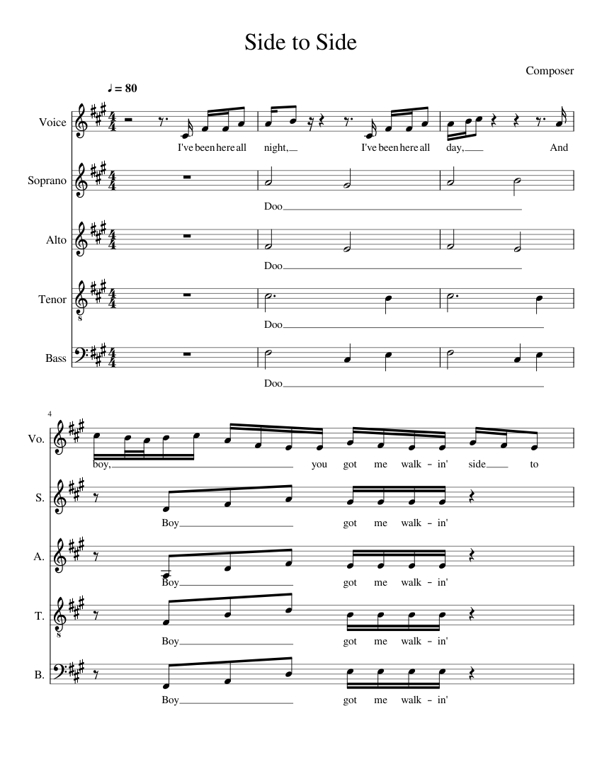 Side to Side Sheet music for Soprano, Alto, Tenor, Bass voice & more ...