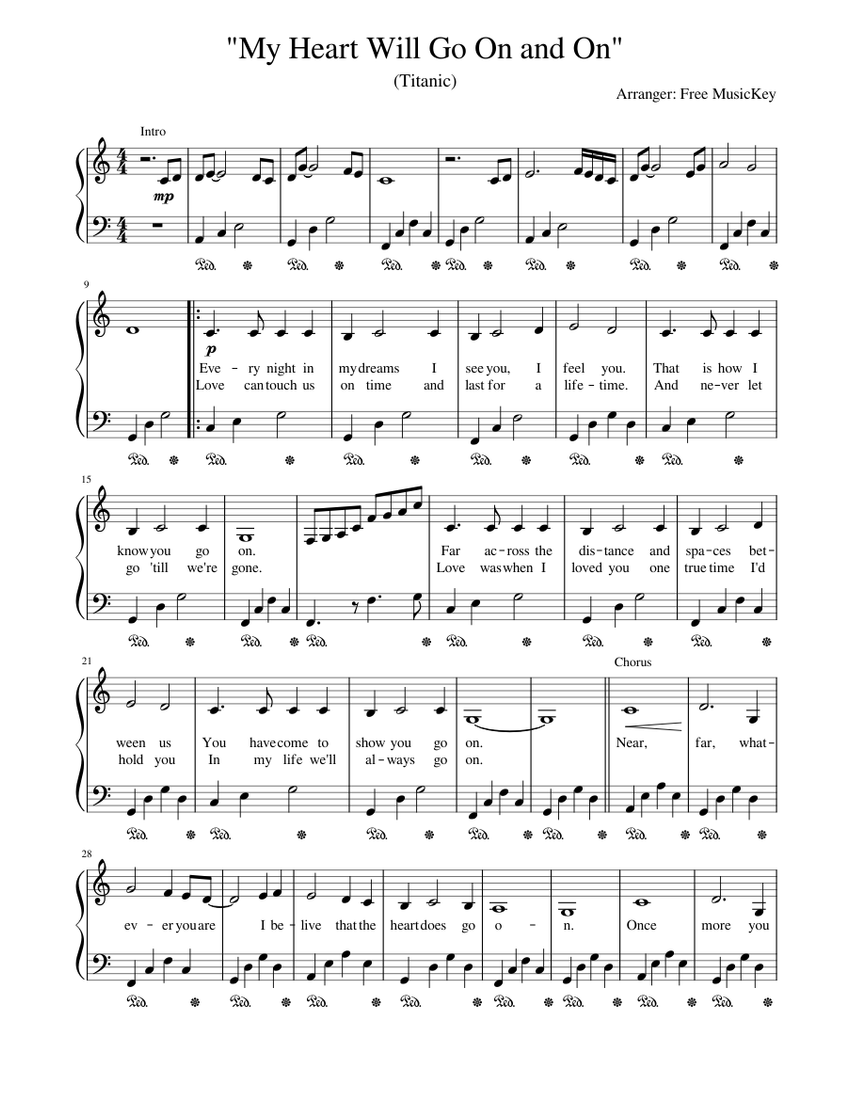 "My Heart Will Go On and On" Titanic (arr. by Free MusicKey) Sheet ...