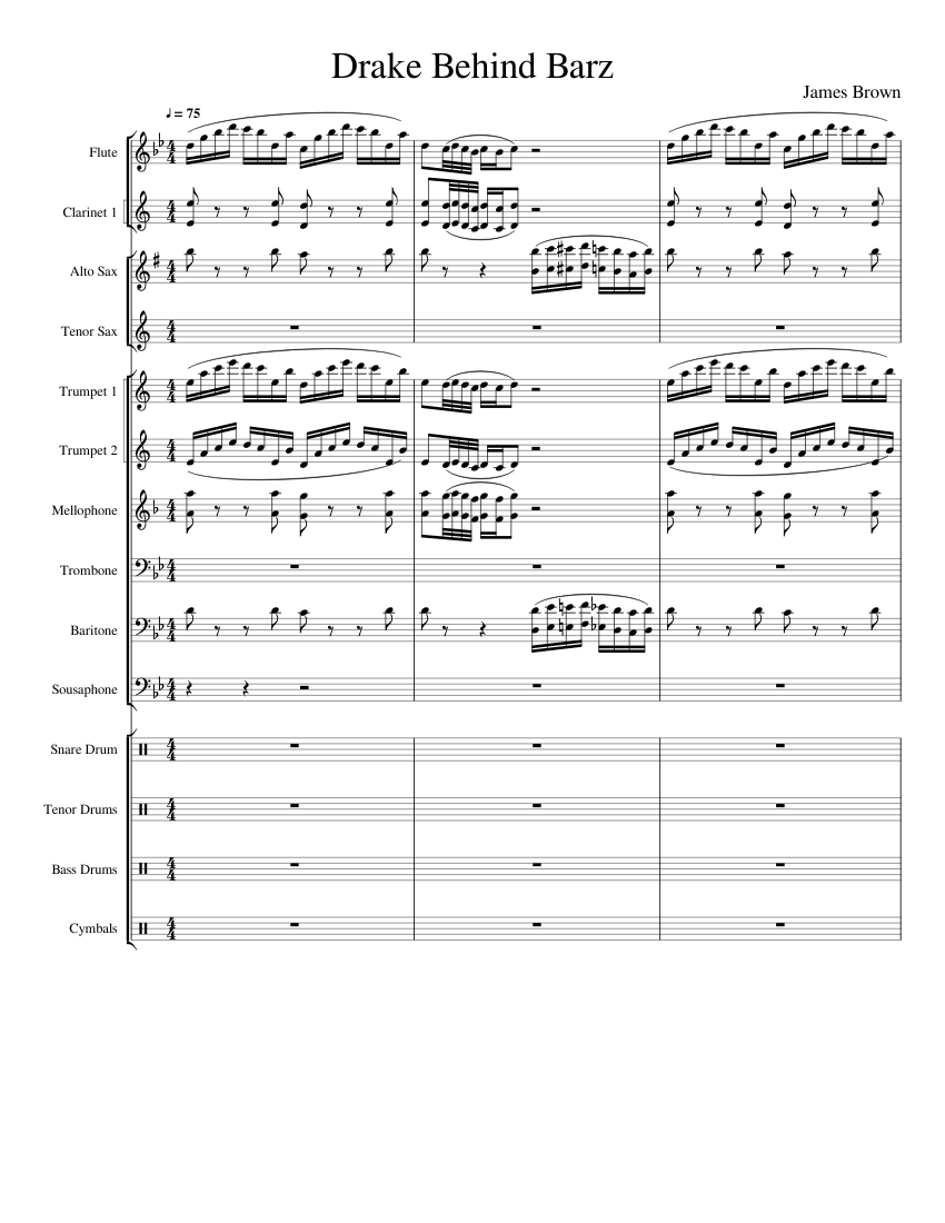 Drake Behind Barz Sheet music for Trombone, Mellophone, Flute, Clarinet ...