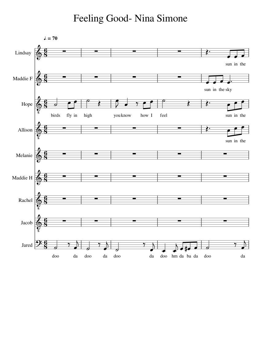 Feeling Good- Nina Simone Sheet Music for Piano (Mixed Ensemble ...