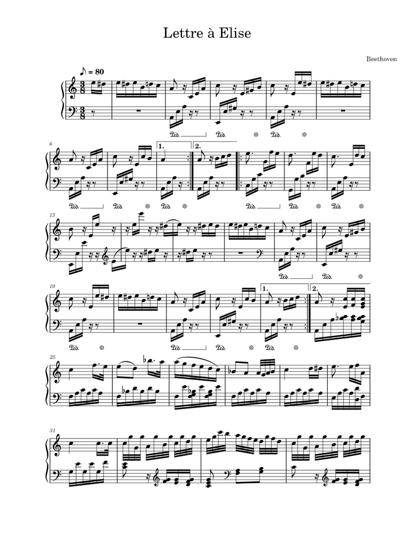 Lettre à Elise Sheet Music for Piano (Solo) | MuseScore.com