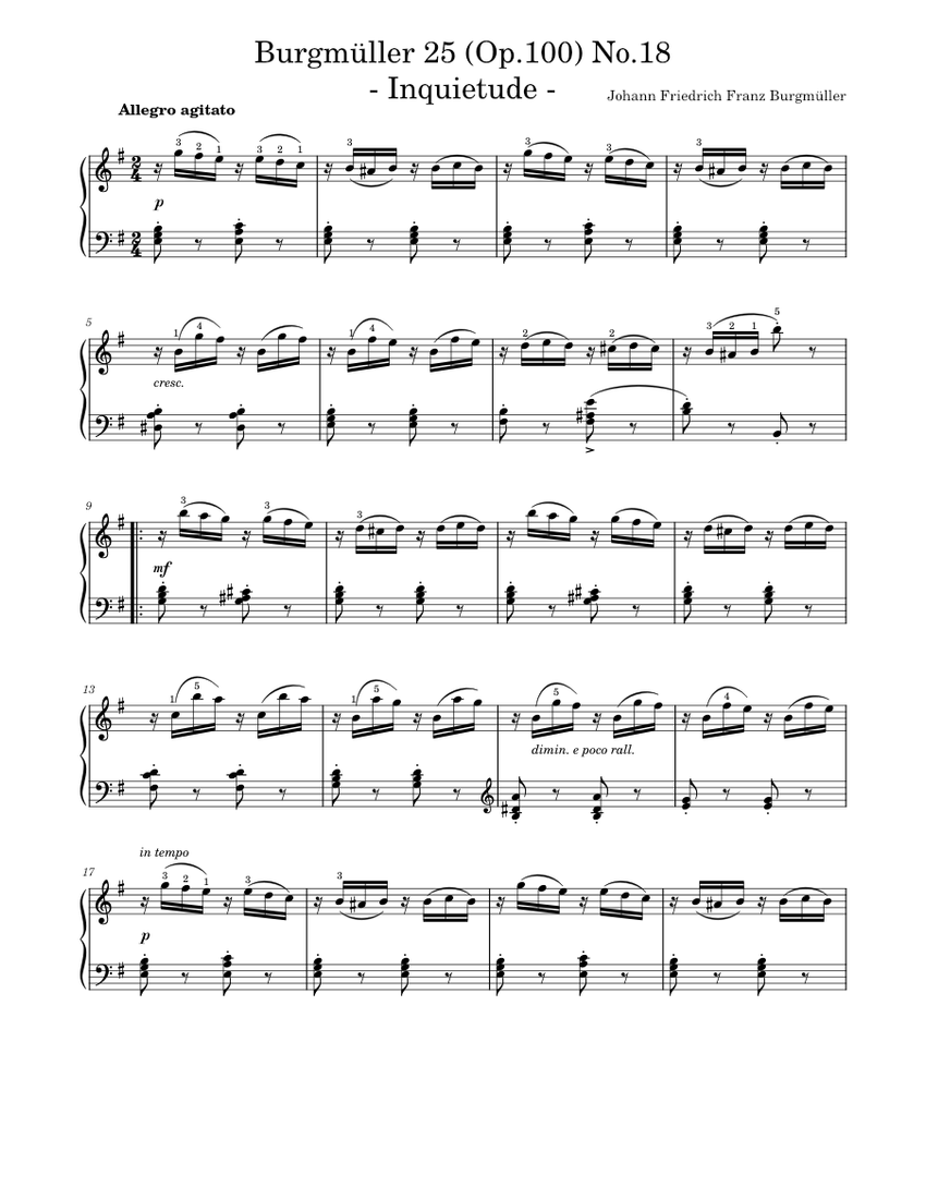 Inquiétude – Johann Friedrich Franz Burgmüller Sheet Music for Piano ...