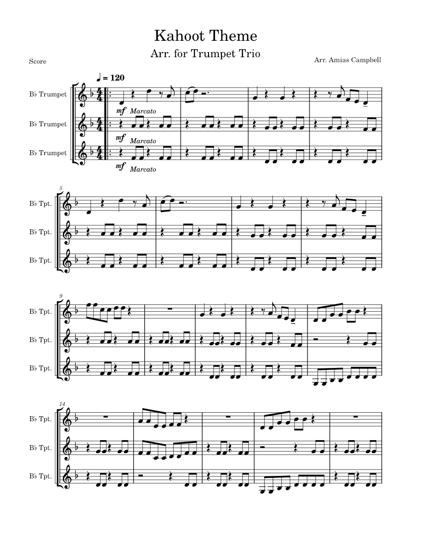Kahoot lobby theme – Misc Computer Games Sheet music for Trumpet in b ...