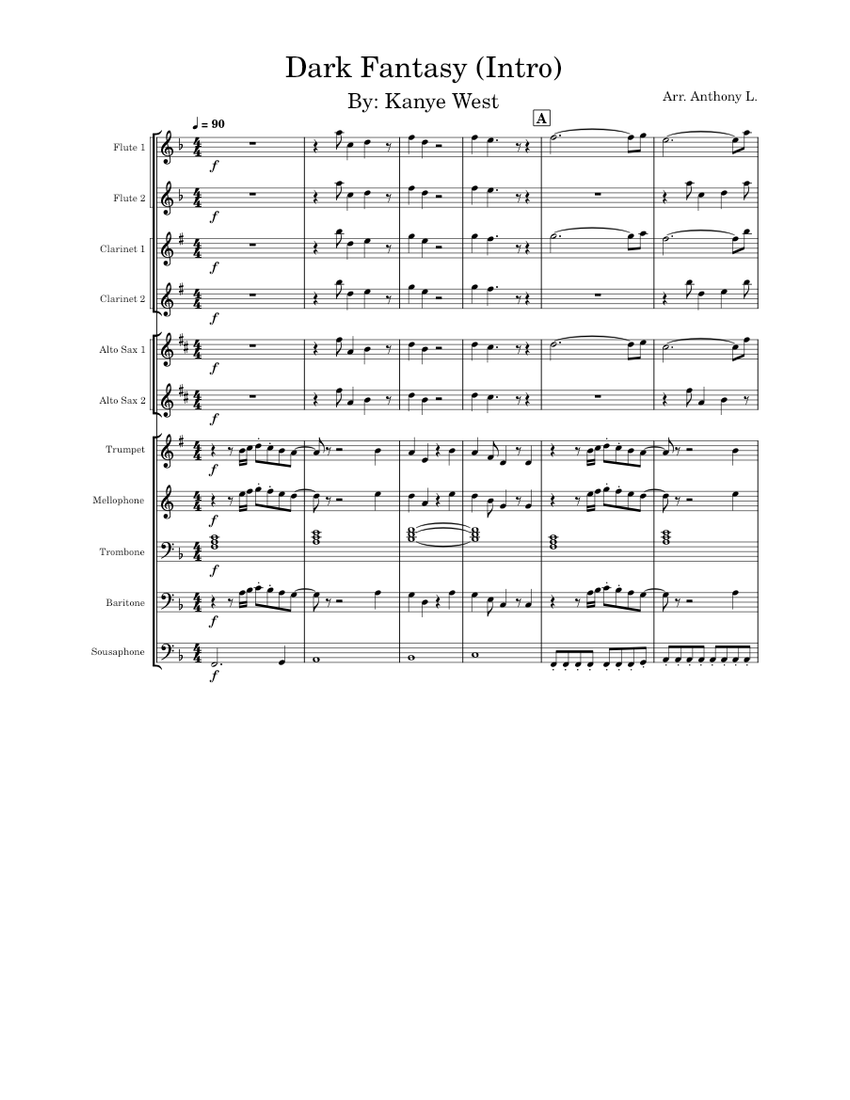 Dark fantasy – Kanye West Sheet Music for Trombone, Flute, Clarinet in ...