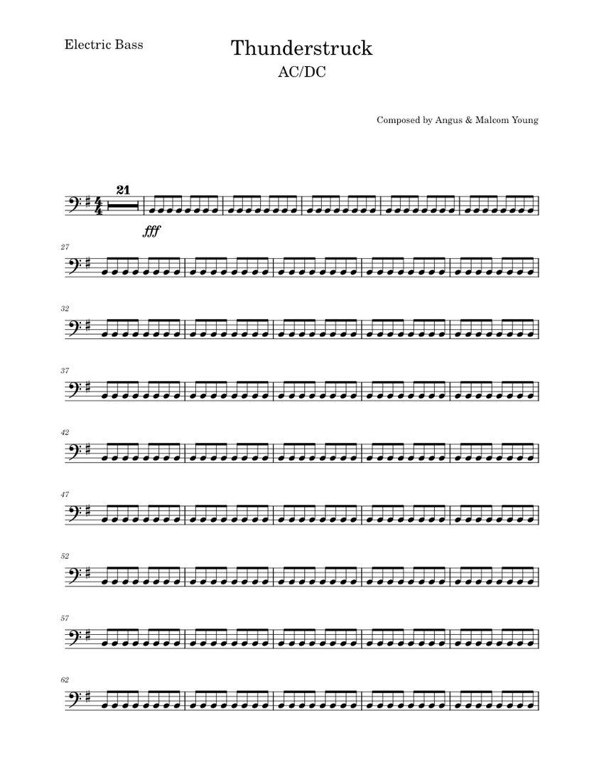 Thunderstruck – AC/DC Thunderstruck-Electric Bass Sheet Music for Bass ...