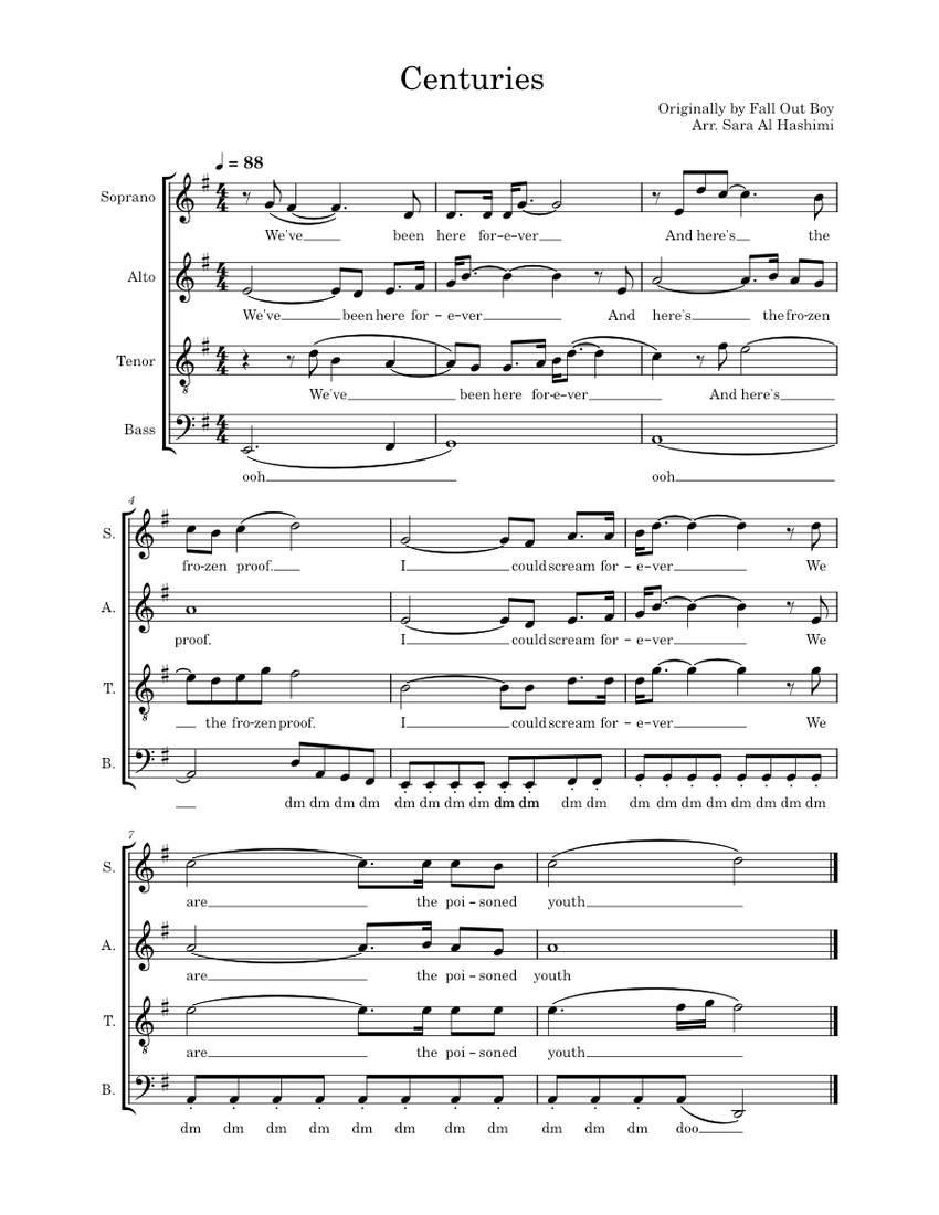Centuries Sheet Music for Soprano, Alto, Tenor, Bass voice (SATB ...