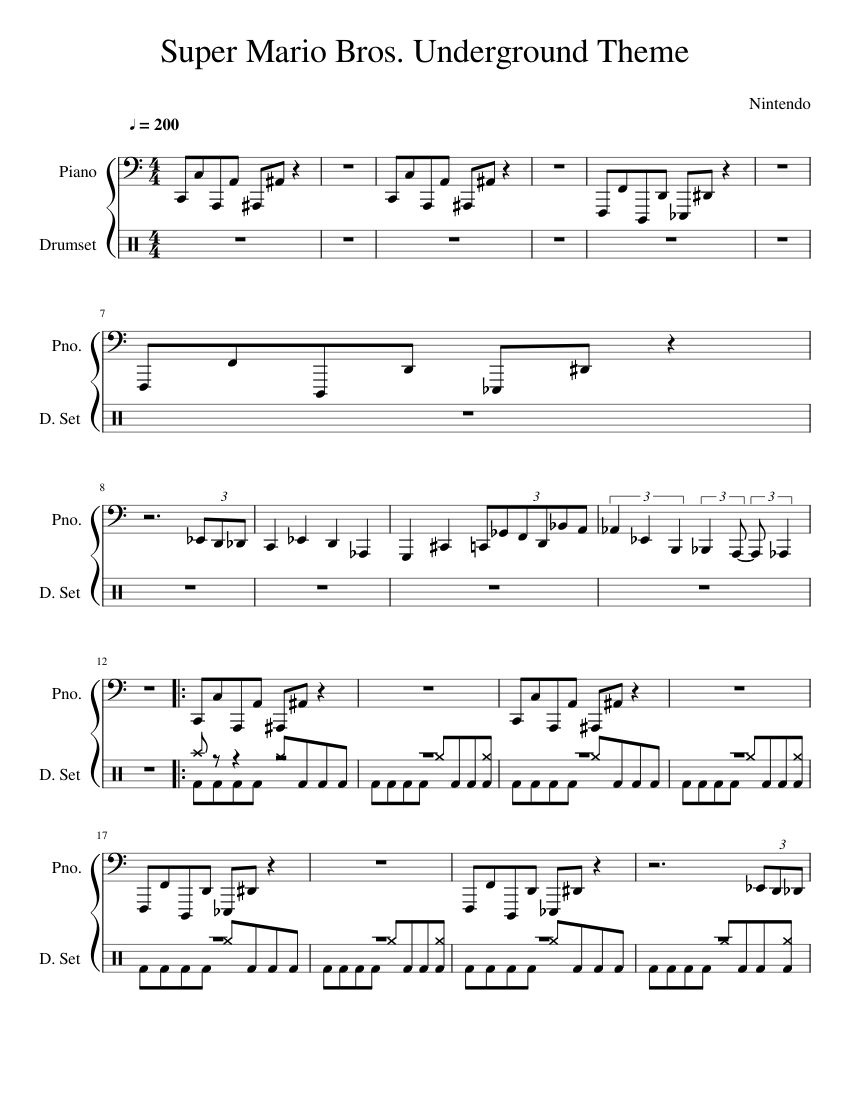 Super Mario Bros. Underground Theme Sheet music for Piano, Drum group ...
