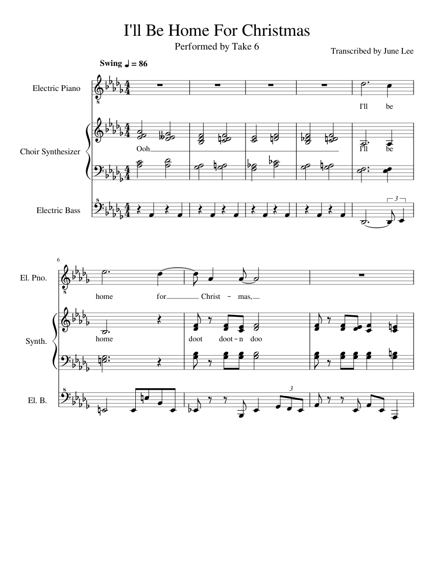 I'll Be Home For Christmas- Take 6 Sheet Music for Piano, Bass guitar ...