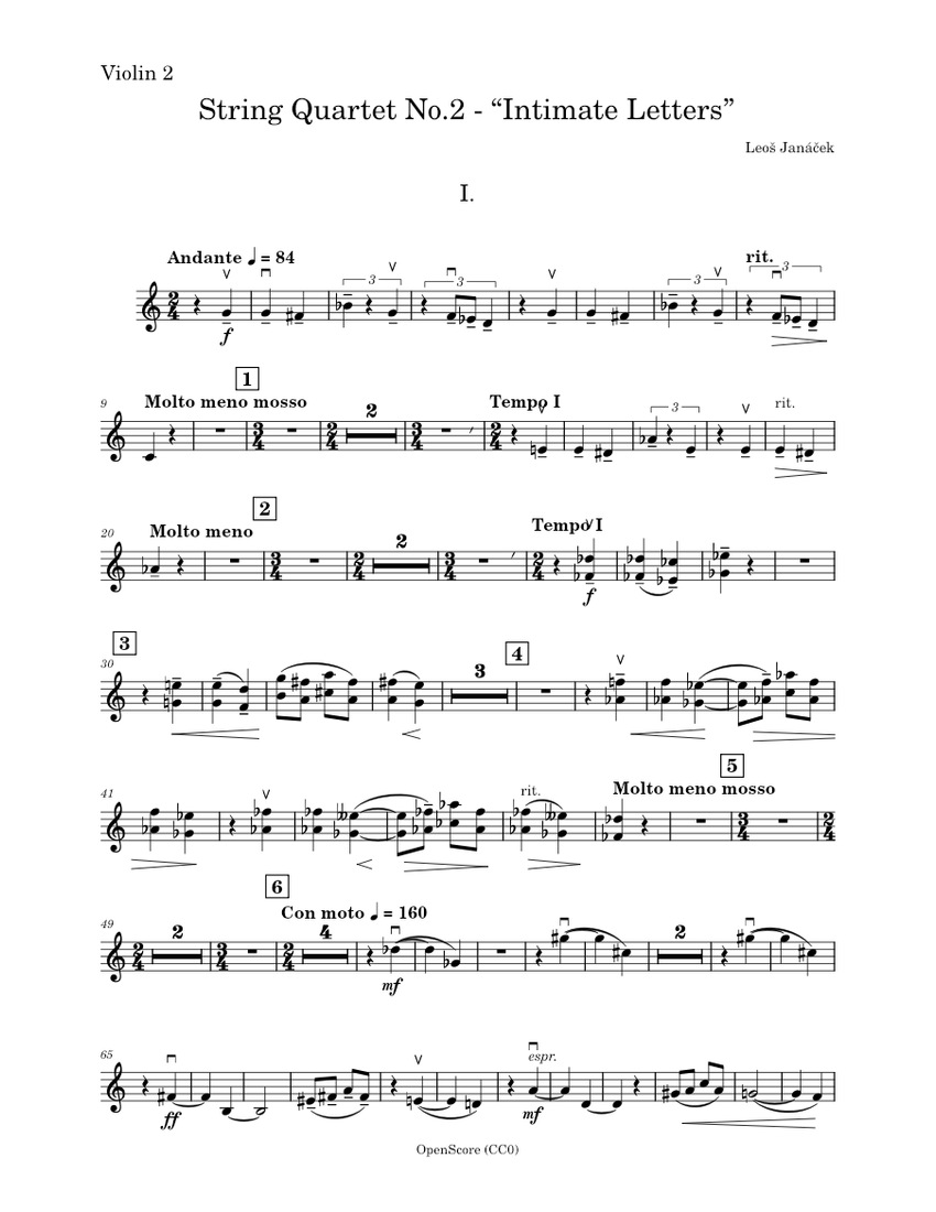 String Quartet No.2, “Intimate Letters” – Leoš Janáček - Violin 2 PART ...