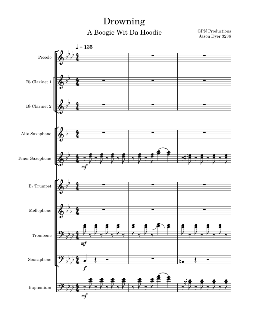 Drowning - ABoogie - (Jason Dyer) Sheet music for Trombone, Euphonium, Mellophone, Flute piccolo ...