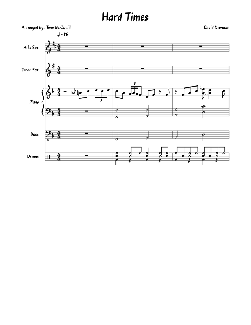 Hard Times Sheet music for Piano, Saxophone alto, Saxophone tenor, Bass ...