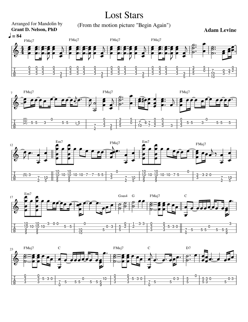 Lost Stars by Adam Levine for Mandolin Sheet music for Mandolin (Solo ...