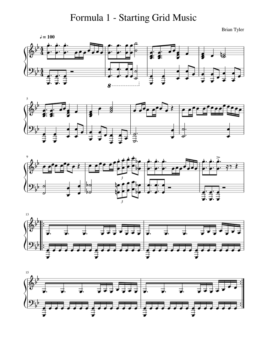 Formula 1 - Starting Grid Music (Brian Tyler) Sheet Music for Piano ...