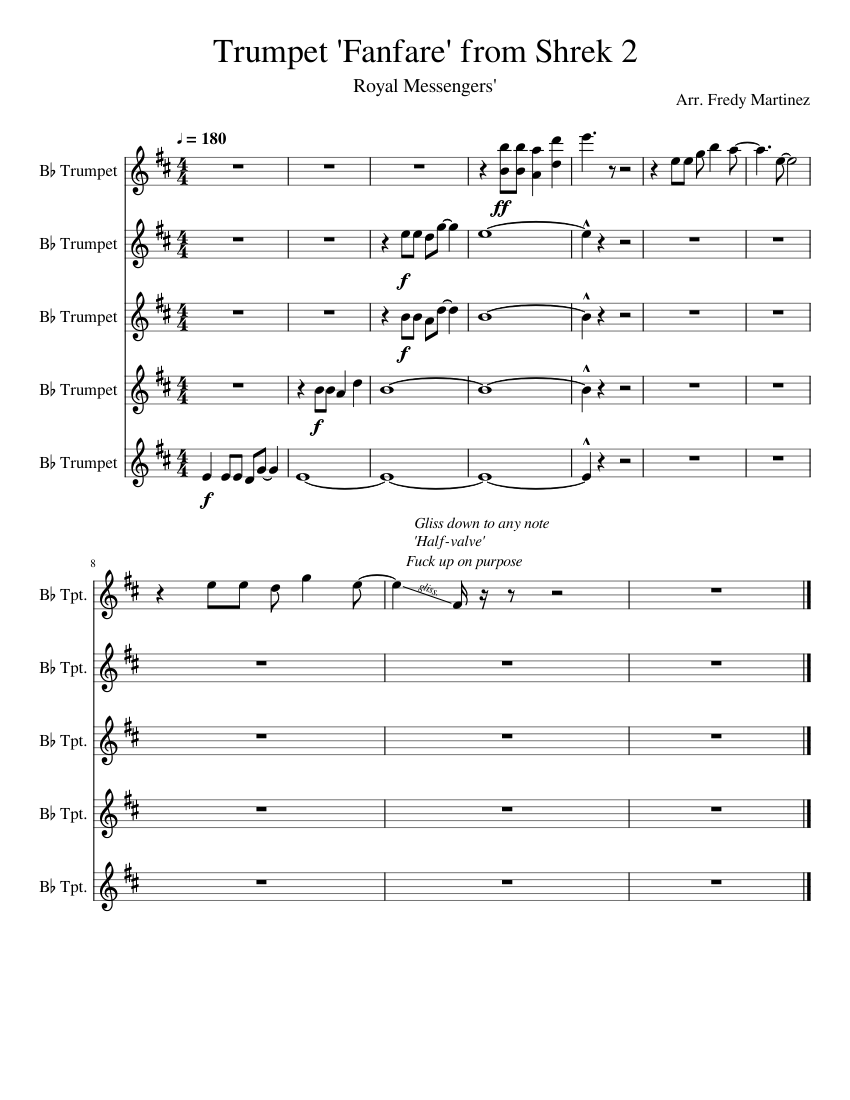 Trumpet 'Fanfare' from Shrek 2 Sheet Music for Trumpet in b-flat (Mixed ...