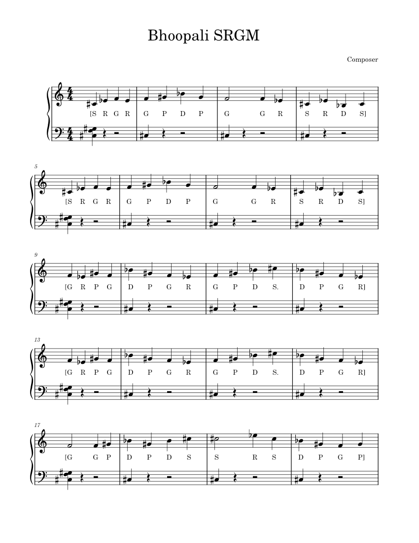 Raag Bhoopali - SRGM Sheet music for Piano (Solo) Easy | Musescore.com