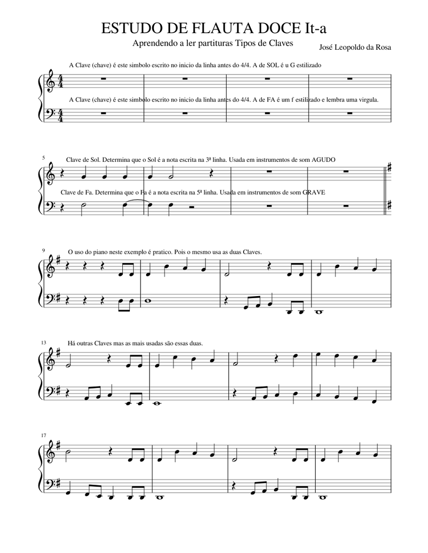 Clave de sol clave de fa Sheet Music for Piano (Piano Four Hand) easy ...