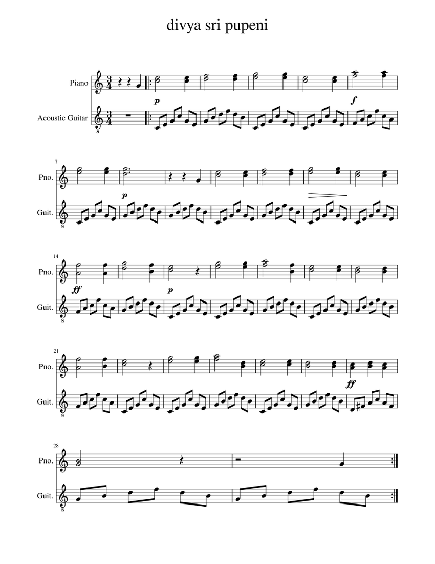 divya Sheet music for Piano, Guitar (Mixed Duet) | Musescore.com