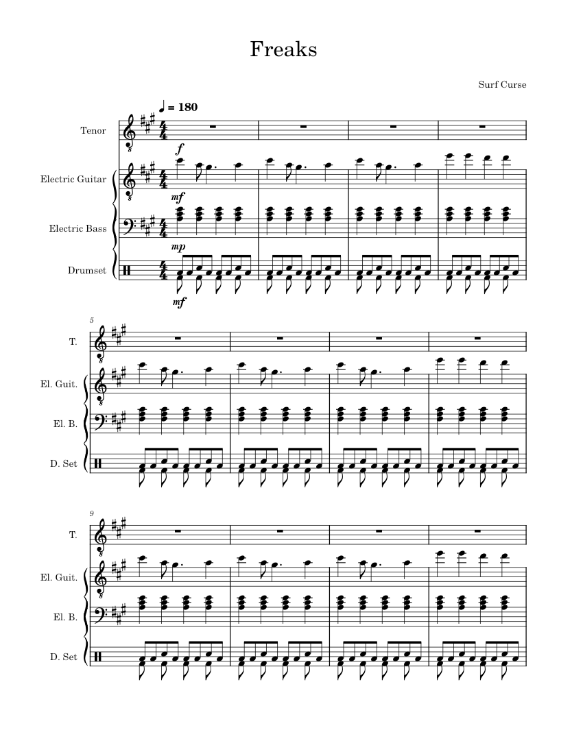 Freaks – Surf Curse Sheet Music for Tenor, Guitar, Bass guitar, Drum ...