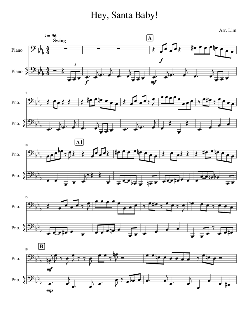Hey, Santa Baby! Sheet Music with Chords for Piano (Piano Duo ...