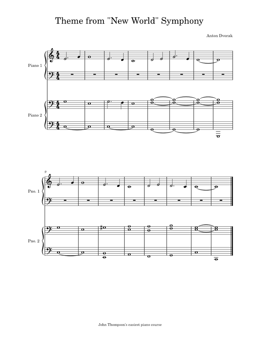 Theme from New World Symphony Sheet music for Piano (Piano Duo ...
