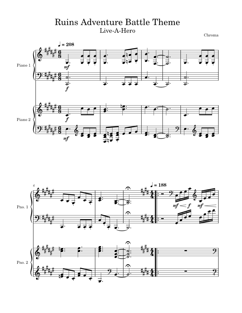 Ruins Adventure Battle Theme – Chroma (黒魔) Sheet music for Piano (Piano ...