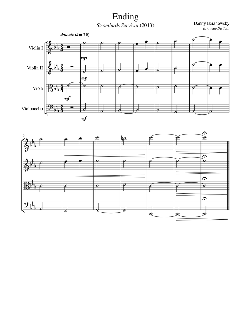 Ending Sheet music for Violin, Viola, Cello (String Quartet ...