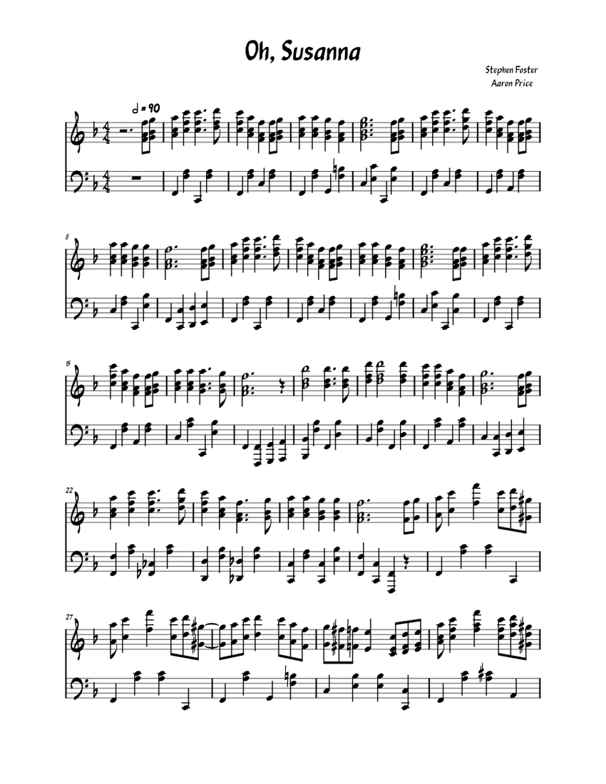 Oh, Susanna – Stephen Foster, Aaron Price (Ragtime) Sheet Music for ...