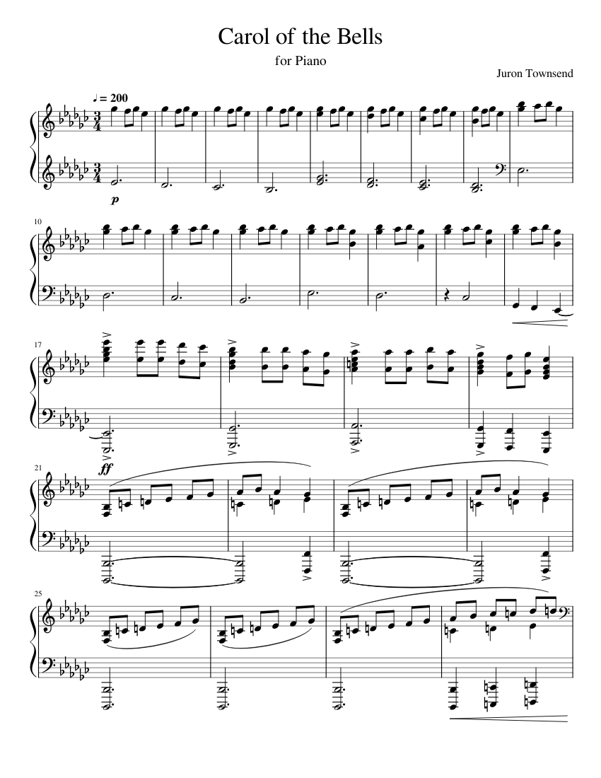 Carol of the Bells Sheet Music for Piano (Solo) | MuseScore.com