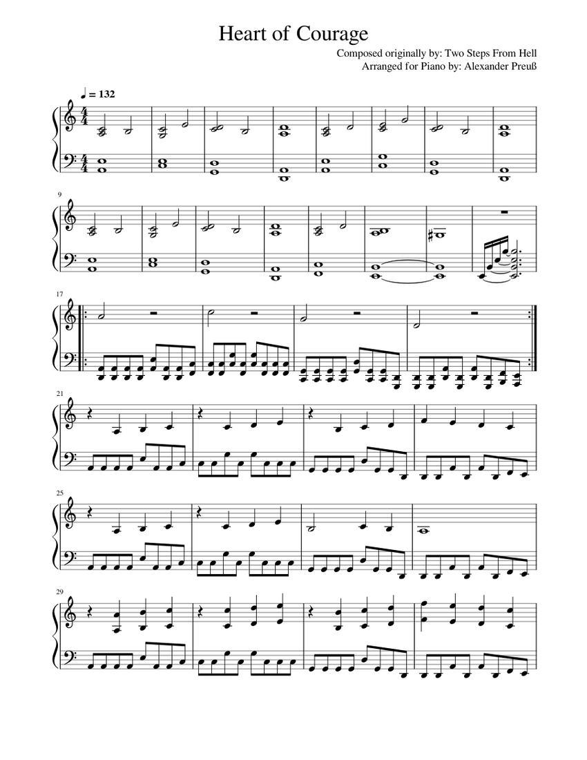 Heart of Courage – Two Steps From Hell (Piano) Sheet Music for Piano ...