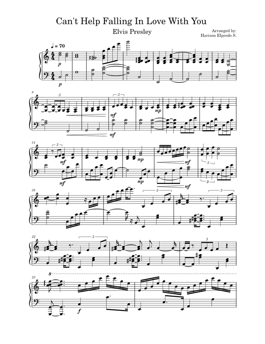 Can't Help Falling In Love With You Sheet Music for Piano (Solo ...