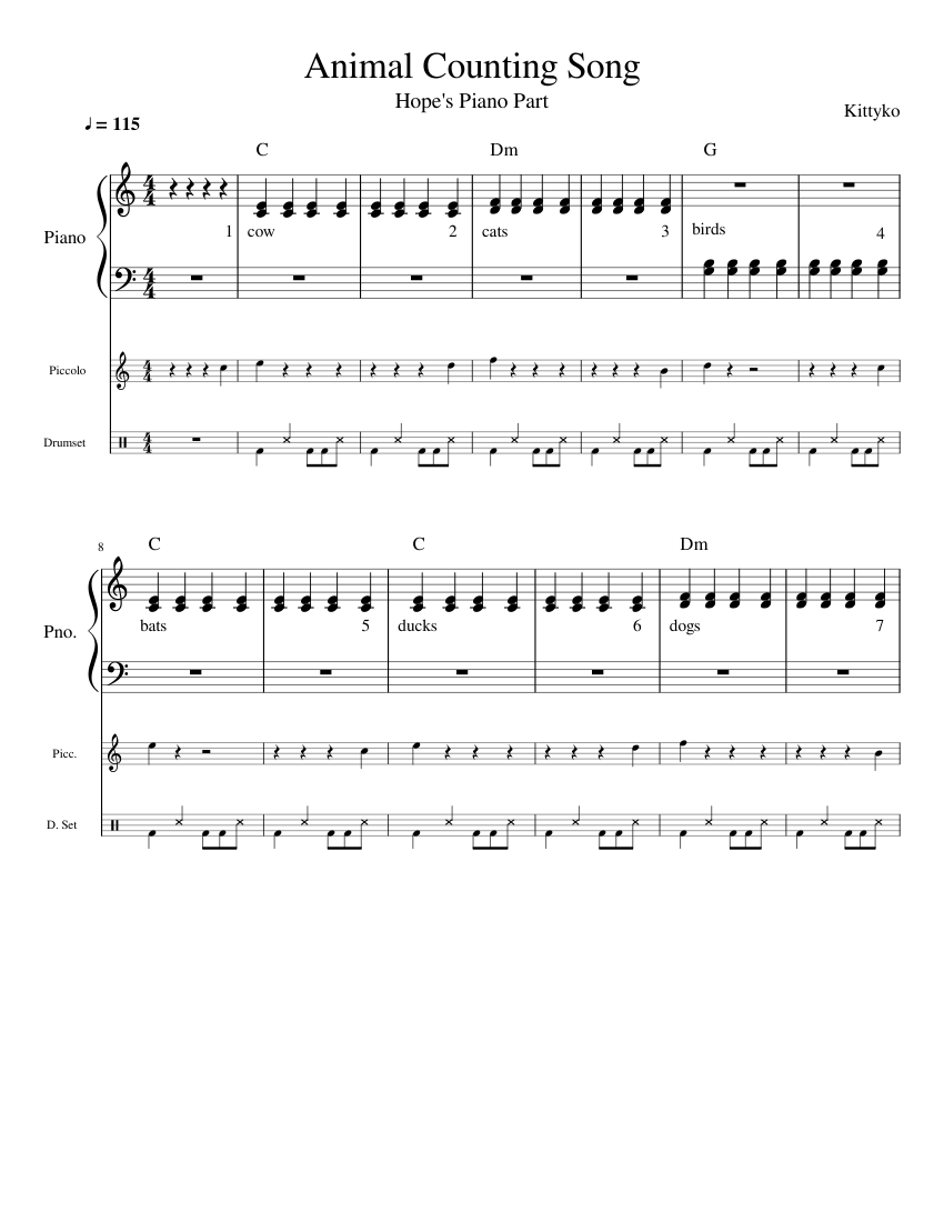Animal Counting Song Sheet music for Piano, Flute piccolo, Drum group ...