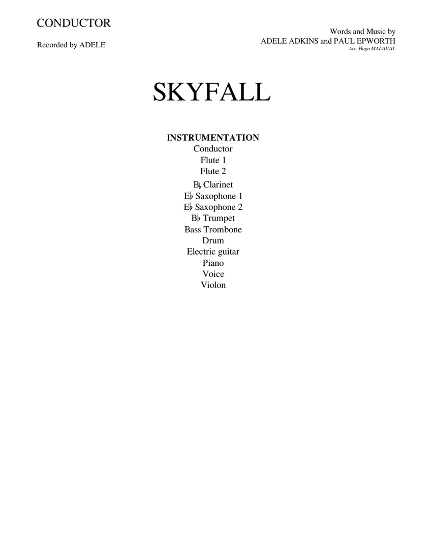 Skyfall Sheet Music for Piano, Trombone, Vocals, Flute & more ...
