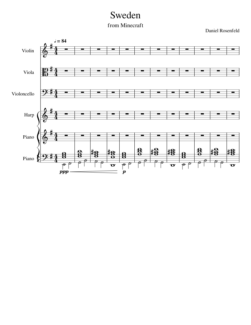 Minecraft - Sweden Sheet music for Piano, Violin, Viola, Cello & more ...