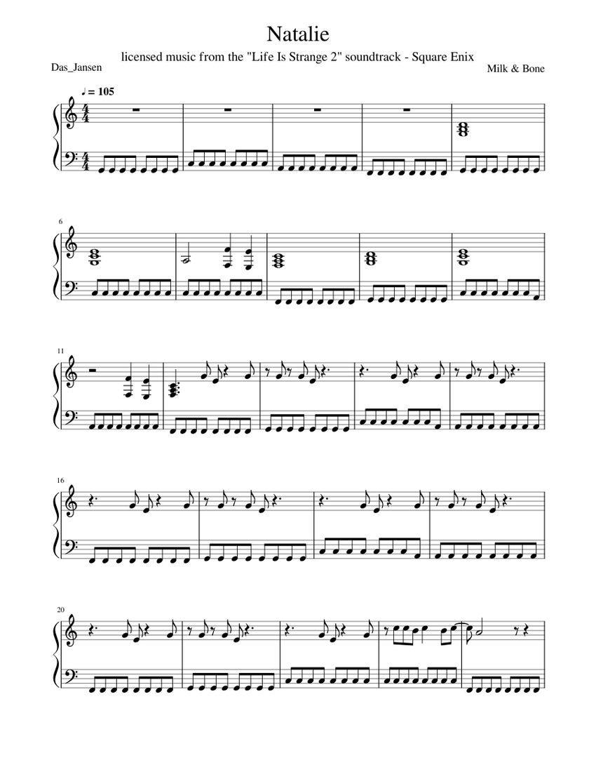 Natalie Sheet Music for Piano (Solo) Easy | MuseScore.com