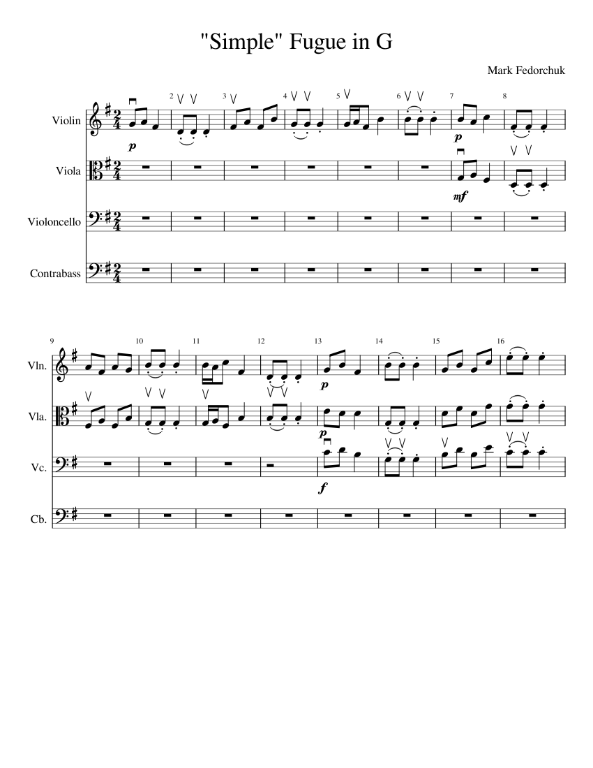 Simple Fugue in G Sheet music for Contrabass, Violin, Viola, Cello ...