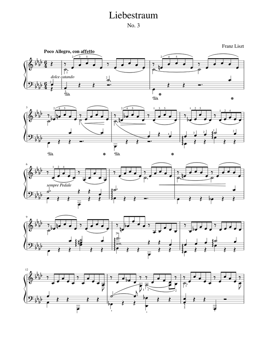 Franz Liszt - Liebestraum No. 3 Sheet Music for Piano (Solo ...