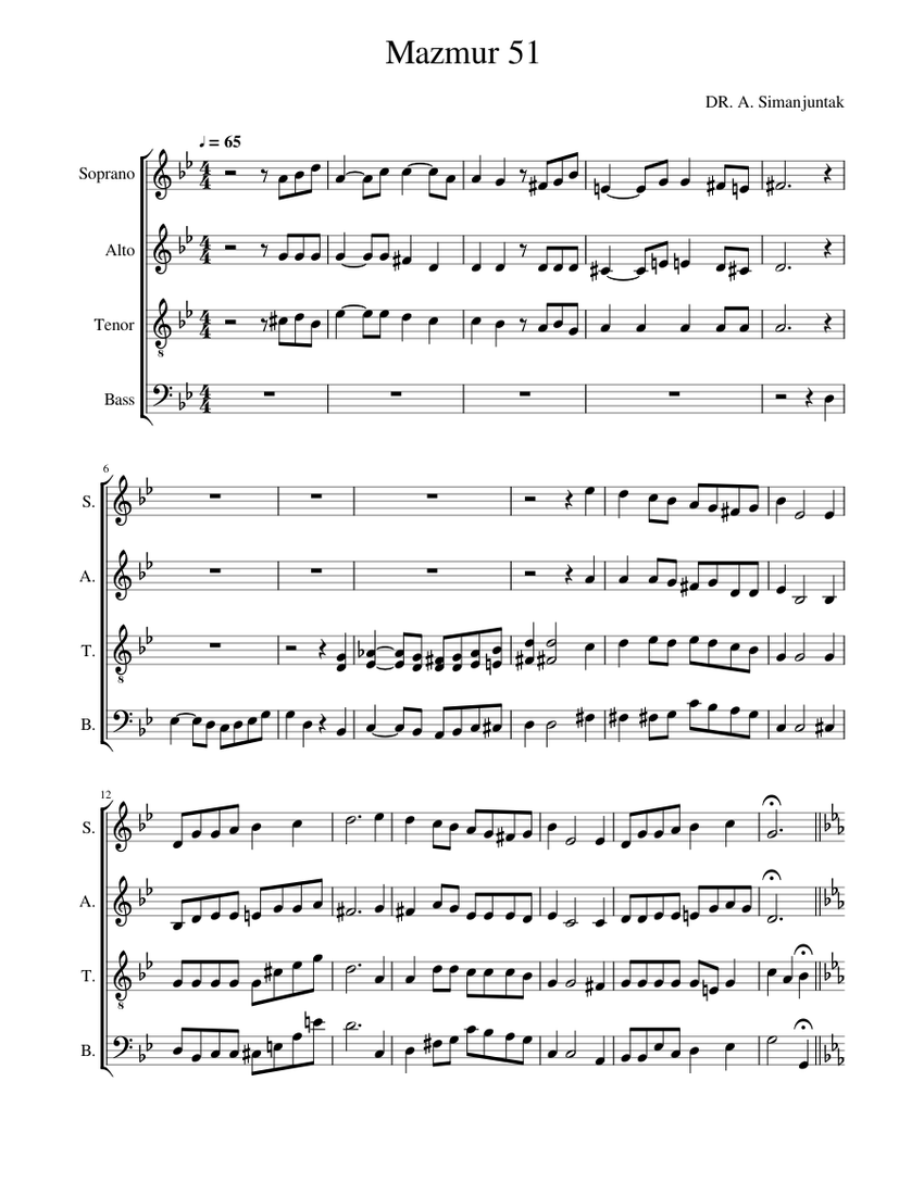 Mazmur 51 Sheet music for Soprano, Alto, Tenor, Bass voice (Choral ...