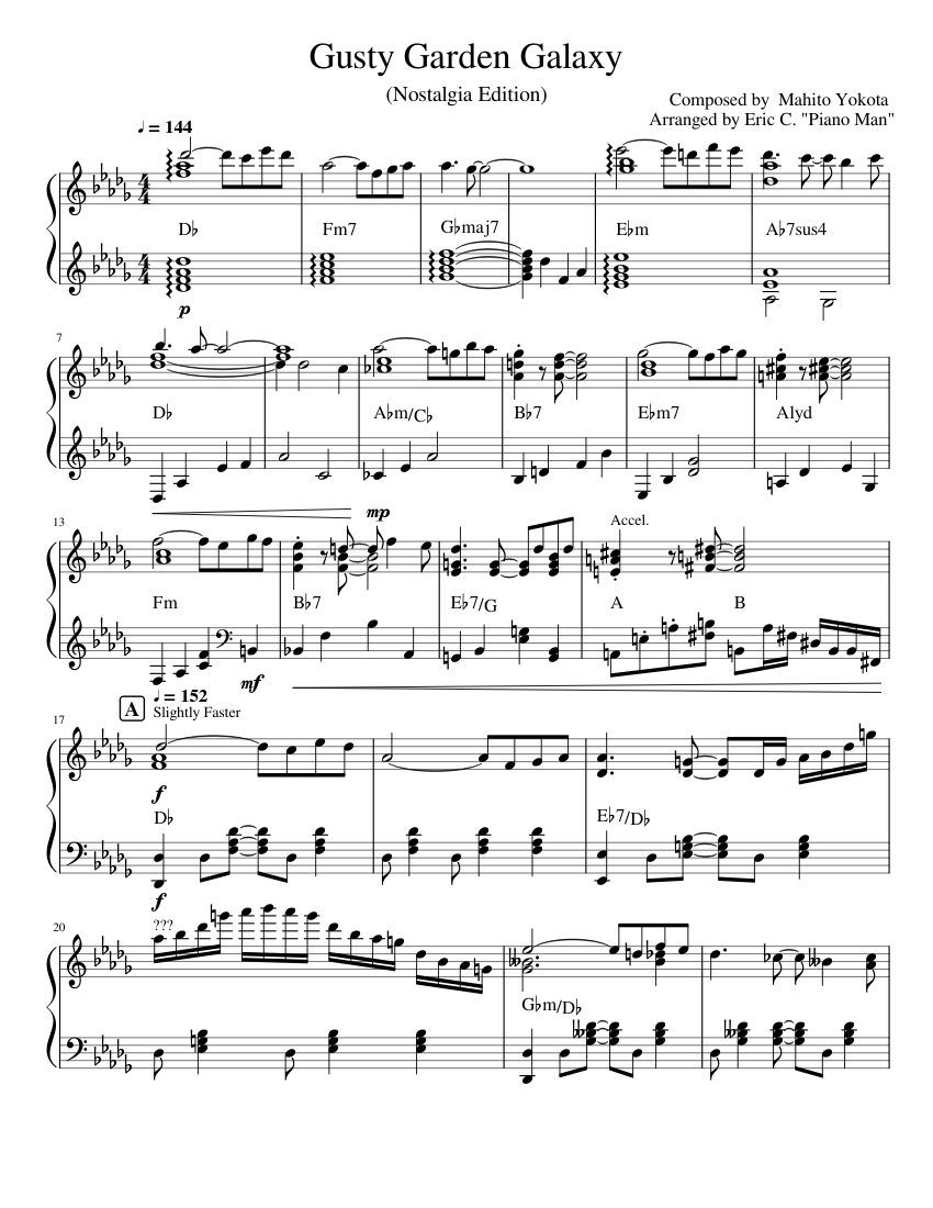 Gusty Garden Galaxy (Piano Arrangement) Sheet Music with Chords for ...