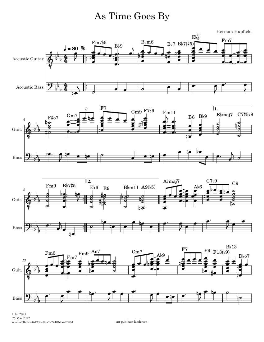 As time goes by – Herman Hupfeld Sheet Music with Chords for Guitar ...