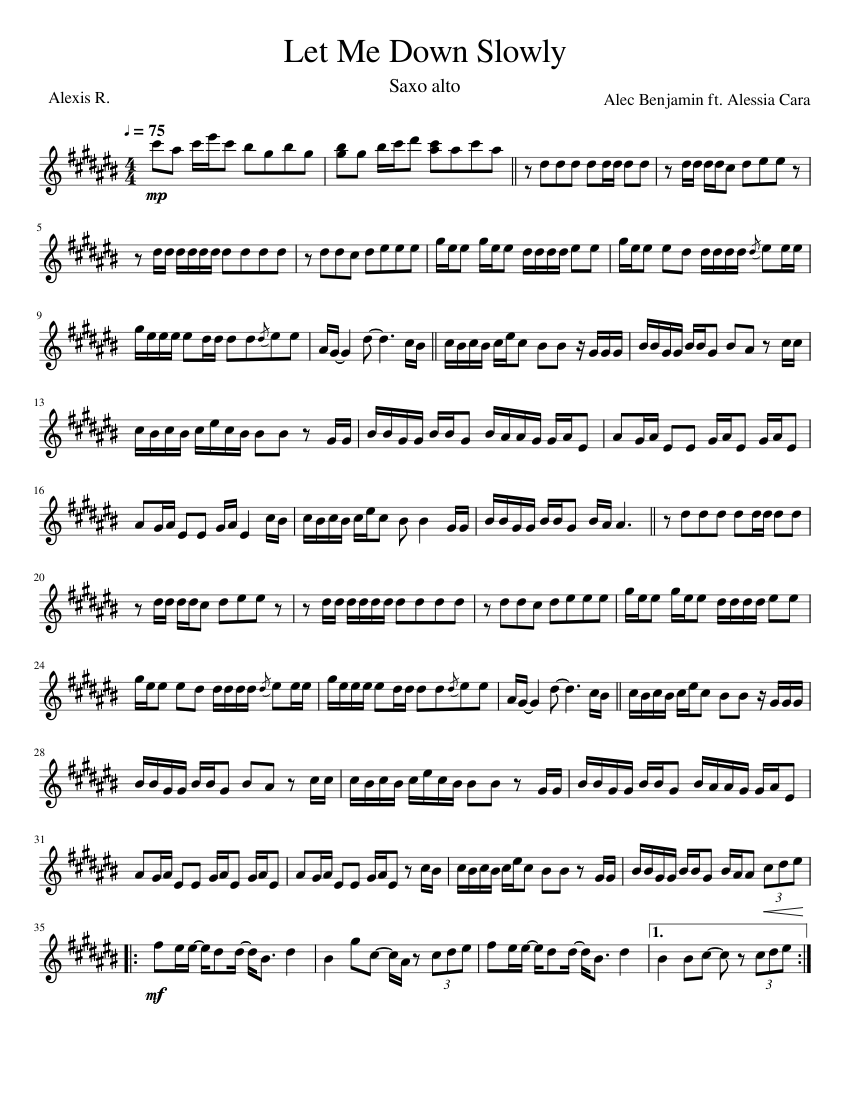 Let_Me_Down_Slowly_Piano_Solo saxo (3) Sheet Music for Saxophone alto ...