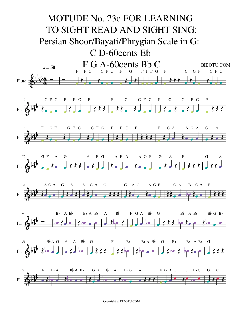 Motude No 23c Persian Shoor in G Phrygian / Arabic Bayati Quartertone ...
