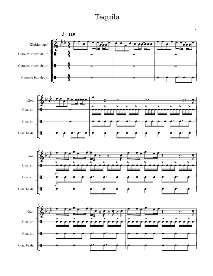 Tequila – The Champs Tequila 2 Sheet Music for Glockenspiel, Snare drum ...