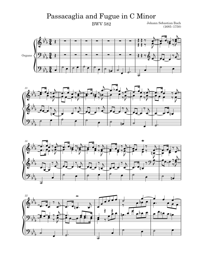 Passacaglia and Fugue BWV 582 in C Minor – Bach Sheet Music for Organ ...