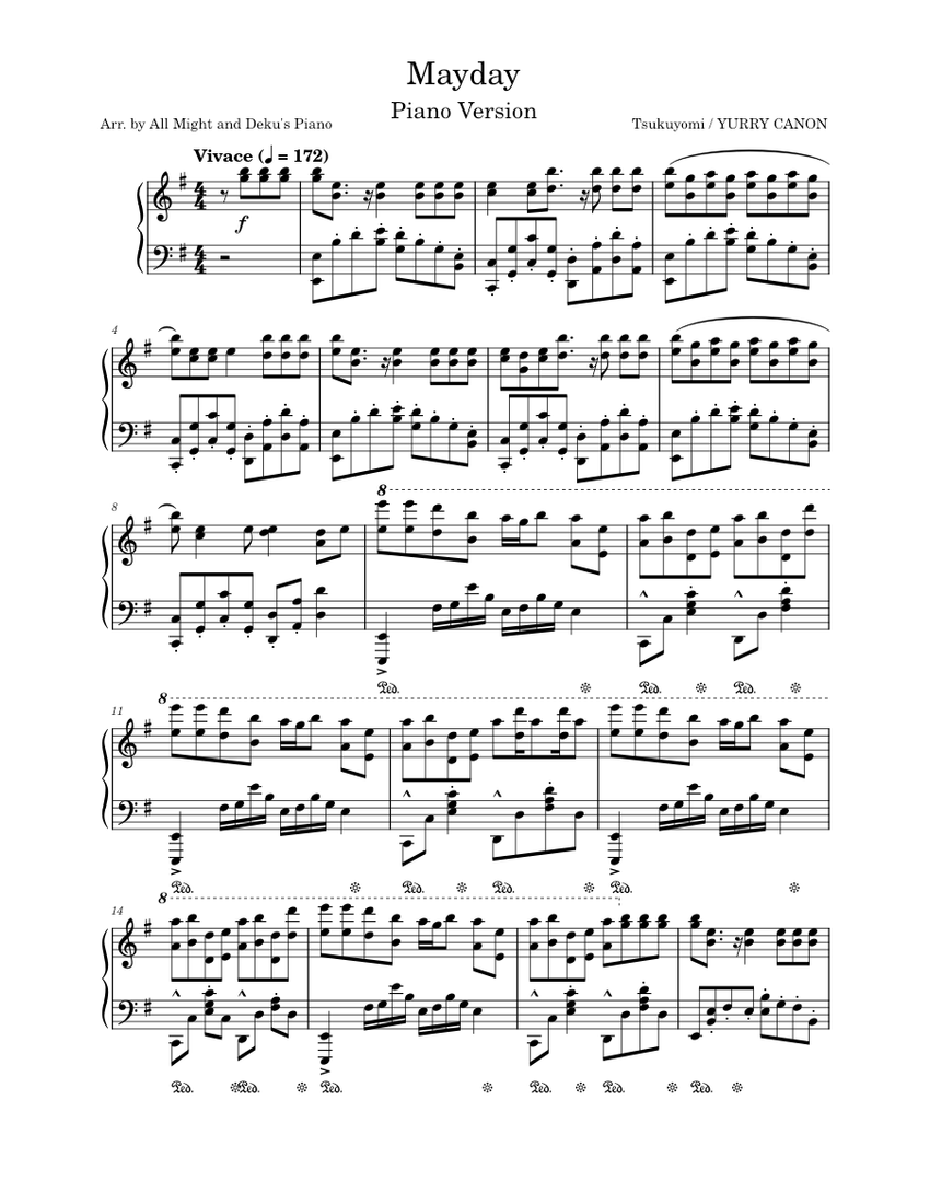 Mayday – Tsukuyomi x YURRY CANON Sheet Music for Piano (Solo ...