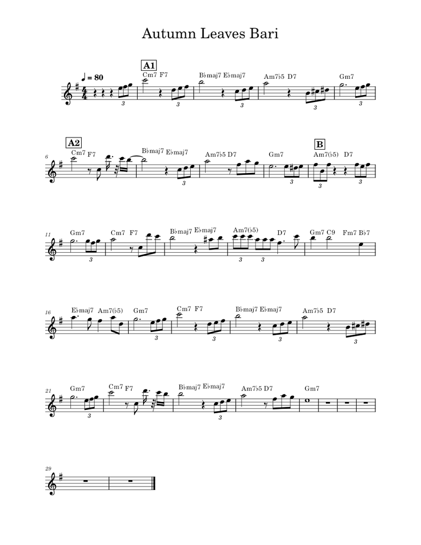Autumn Leaves – Chet Baker Autumn_Leaves_Bari Sheet music for Saxophone ...